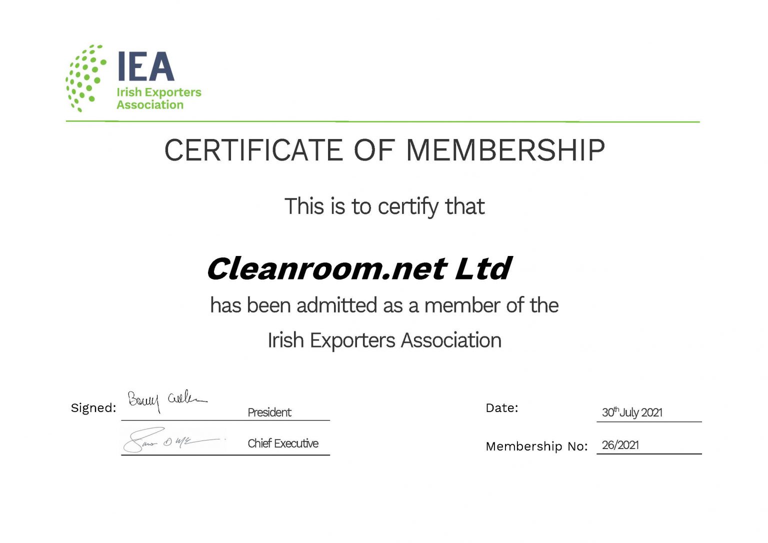 Cleanroom.net announce membership with the Irish Exporters Association ...